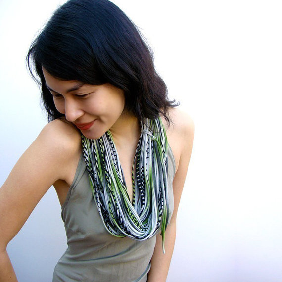 Womens Summer Scarf, Boho Scarf, Unique Scarf, Green Black, Fall Scarf ...