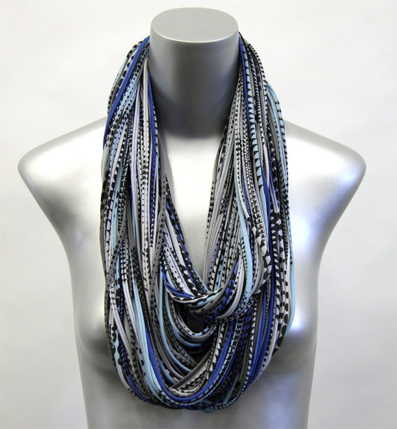 Hipster Scarf, Blue Chunky Infinity Scarf, Blue Winter Scarf, Large ...